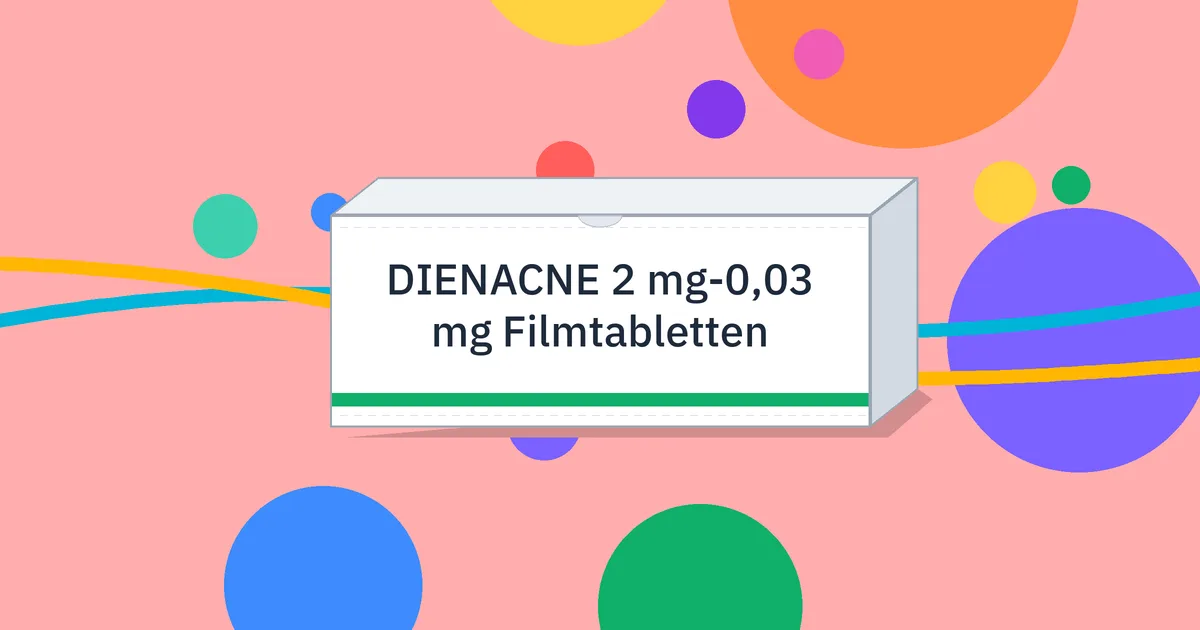 Symbolbild: Packung mit der Aufschrift DIENACNE 2 mg-0,03 mg Filmtabletten (PZN 14189188) – Verfügbarkeit und Bezug in Apotheken in Frankfurt am Main