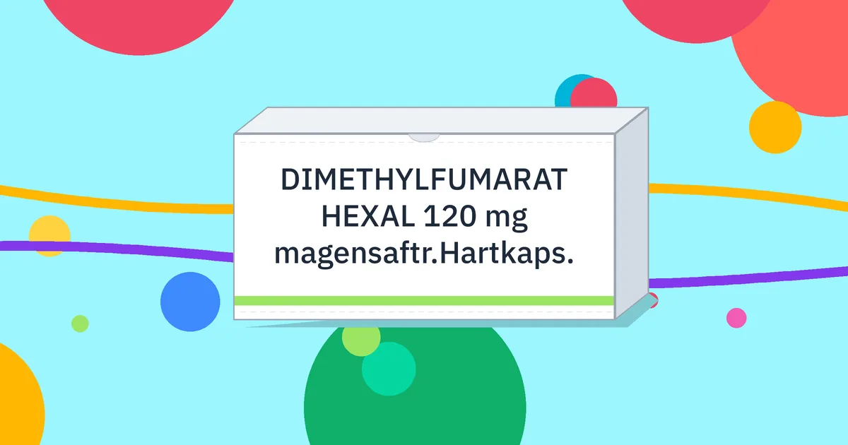 Symbolbild: Packung mit der Aufschrift DIMETHYLFUMARAT HEXAL 120 mg magensaftr.Hartkaps. (PZN 18122287) – Verfügbarkeit und Bezug in Apotheken in Frankfurt am Main
