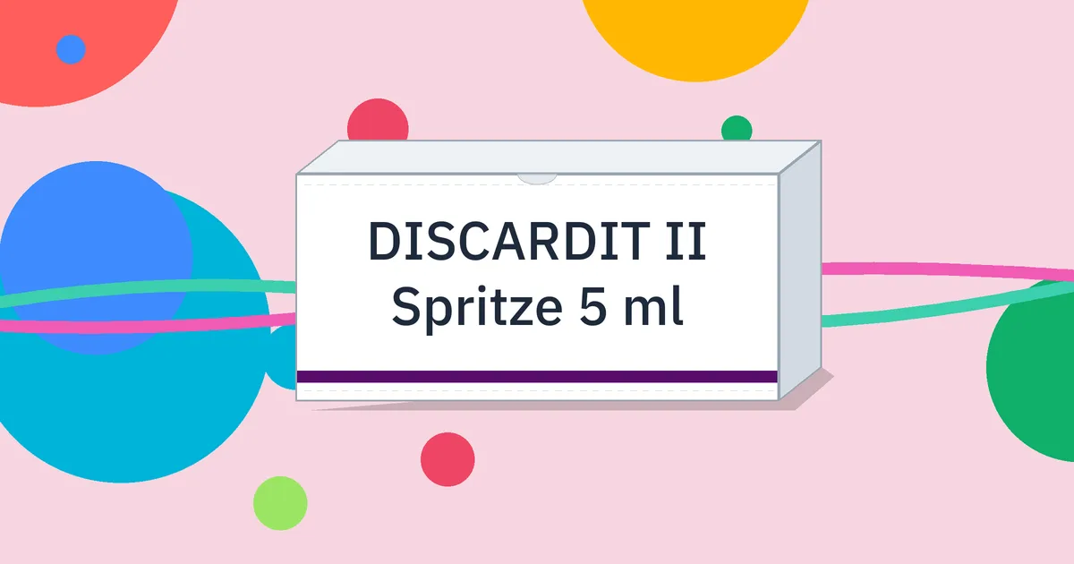 Symbolbild: Packung mit der Aufschrift DISCARDIT II Spritze 5 ml (PZN 09511848) – Verfügbarkeit und Bezug in Apotheken in Frankfurt am Main