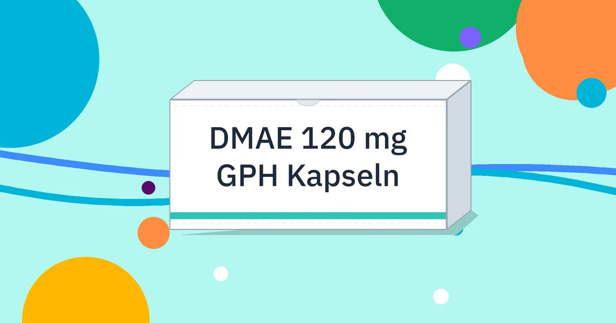 Symbolbild: Packung mit der Aufschrift DMAE 120 mg GPH Kapseln (PZN 10829248) – Verfügbarkeit und Bezug in Apotheken in Frankfurt am Main