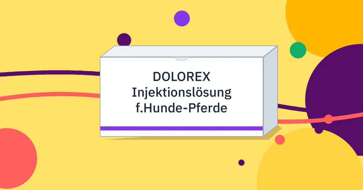 Symbolbild: Packung mit der Aufschrift DOLOREX Injektionslösung f.Hunde-Pferde (PZN 01698876) – Verfügbarkeit und Bezug in Apotheken in Frankfurt am Main