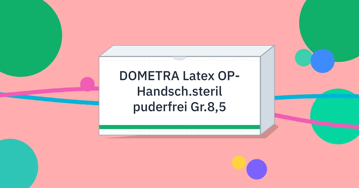 Symbolbild: Packung mit der Aufschrift DOMETRA Latex OP-Handsch.steril puderfrei Gr.8,5 (PZN 19477638) – Verfügbarkeit und Bezug in Apotheken in Frankfurt am Main