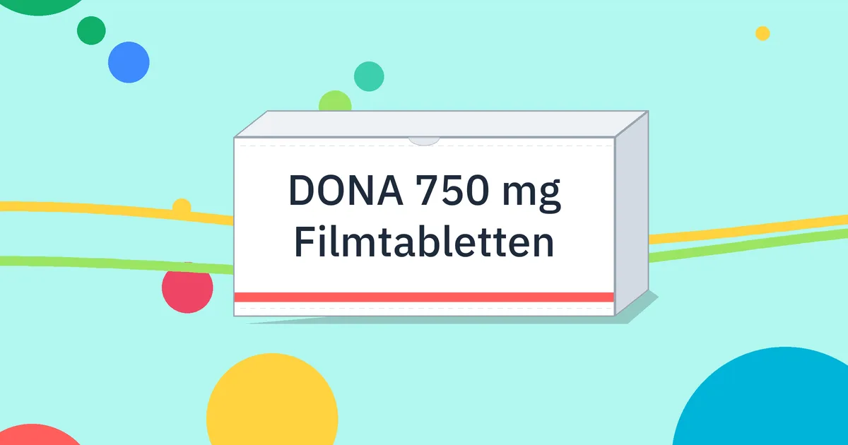 Symbolbild: Packung mit der Aufschrift DONA 750 mg Filmtabletten (PZN 18754739) – Verfügbarkeit und Bezug in Apotheken in Frankfurt am Main