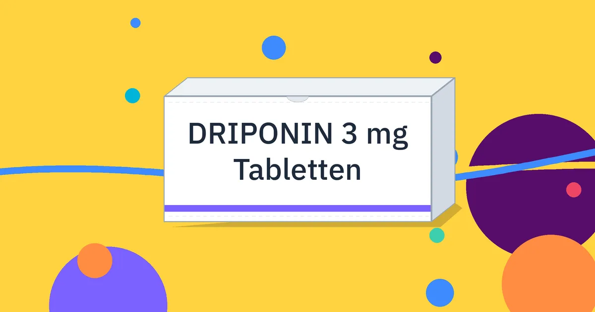 Symbolbild: Packung mit der Aufschrift DRIPONIN 3 mg Tabletten (PZN 19994807) – Verfügbarkeit und Bezug in Apotheken in Frankfurt am Main