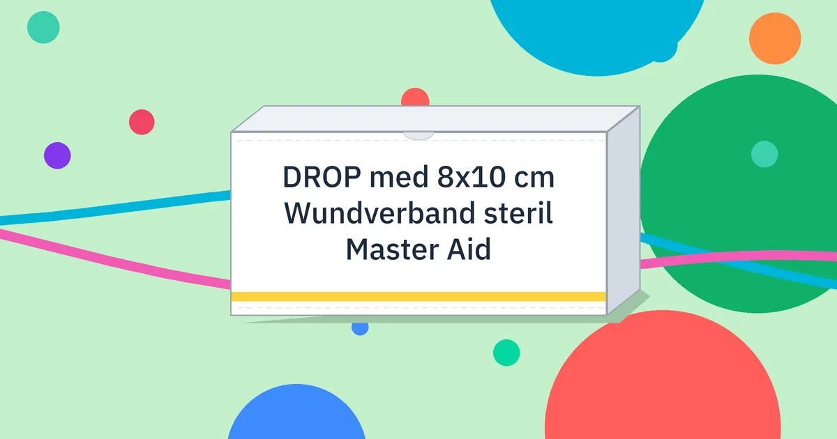 Symbolbild: Packung mit der Aufschrift DROP med 8x10 cm Wundverband steril Master Aid (PZN 20111799) – Verfügbarkeit und Bezug in Apotheken in Frankfurt am Main