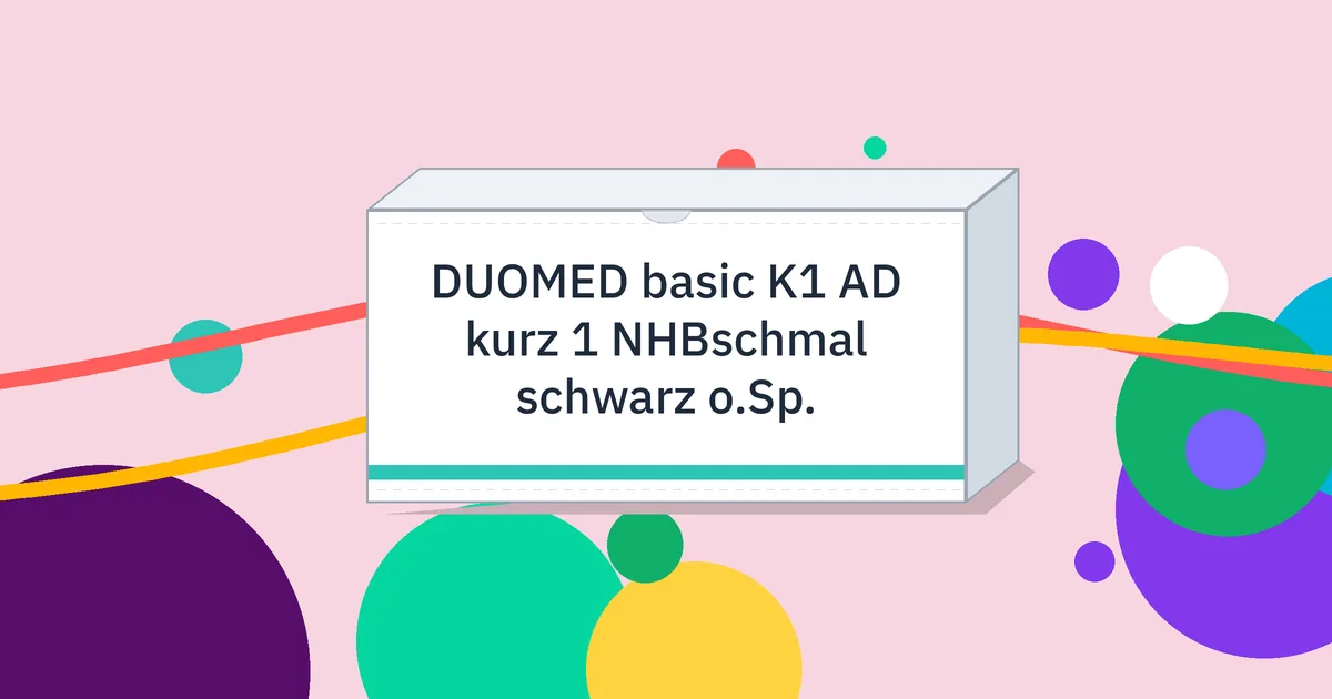 Symbolbild: Packung mit der Aufschrift DUOMED basic K1 AD kurz 1 NHBschmal schwarz o.Sp. (PZN 20904376) – Verfügbarkeit und Bezug in Apotheken in Frankfurt am Main