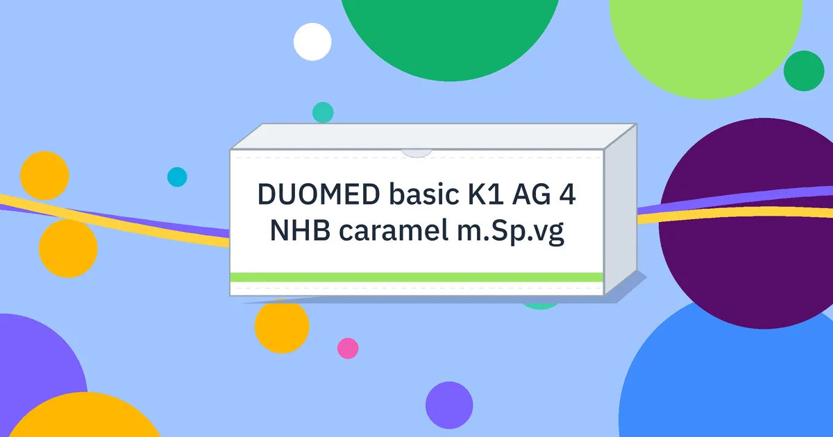 Symbolbild: Packung mit der Aufschrift DUOMED basic K1 AG 4 NHB caramel m.Sp.vg (PZN 20905358) – Verfügbarkeit und Bezug in Apotheken in Frankfurt am Main