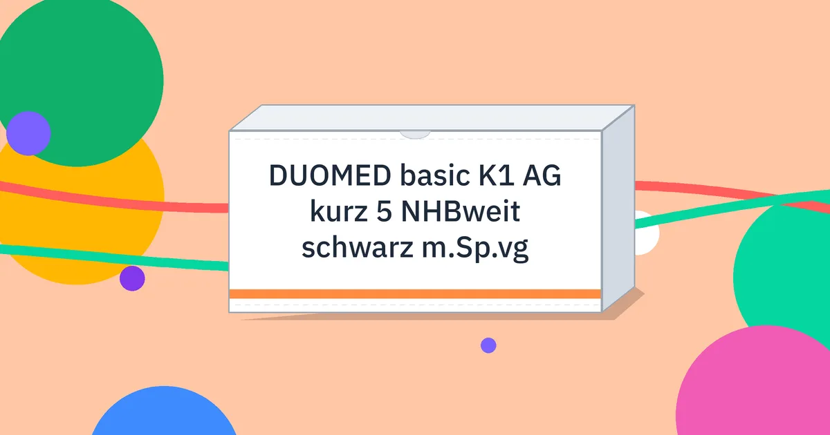 Symbolbild: Packung mit der Aufschrift DUOMED basic K1 AG kurz 5 NHBweit schwarz m.Sp.vg (PZN 20905192) – Verfügbarkeit und Bezug in Apotheken in Frankfurt am Main