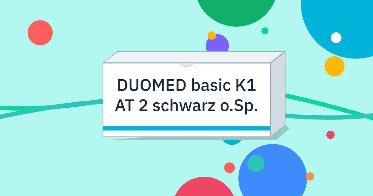Symbolbild: Packung mit der Aufschrift DUOMED basic K1 AT 2 schwarz o.Sp. (PZN 20902644) – Verfügbarkeit und Bezug in Apotheken in Frankfurt am Main