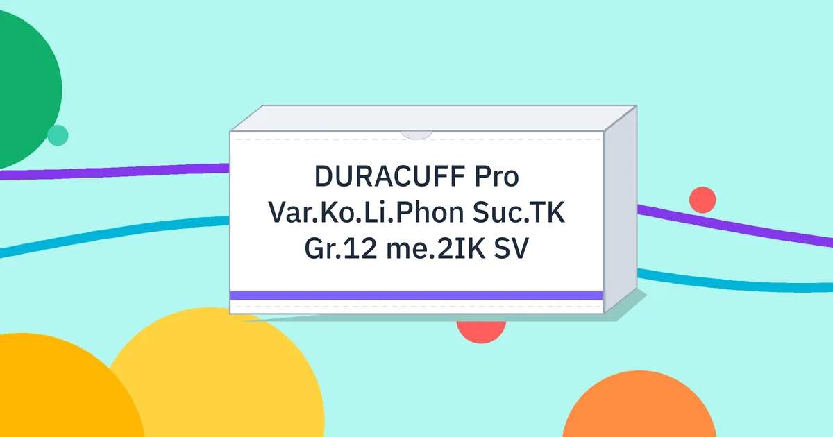 Symbolbild: Packung mit der Aufschrift DURACUFF Pro Var.Ko.Li.Phon Suc.TK Gr.12 me.2IK SV (PZN 19245425) – Verfügbarkeit und Bezug in Apotheken in Frankfurt am Main