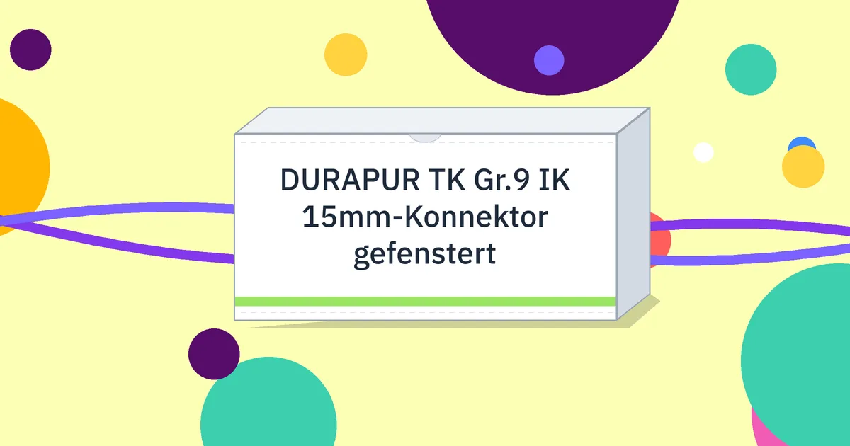 Symbolbild: Packung mit der Aufschrift DURAPUR TK Gr.9 IK 15mm-Konnektor gefenstert (PZN 16030807) – Verfügbarkeit und Bezug in Apotheken in Frankfurt am Main