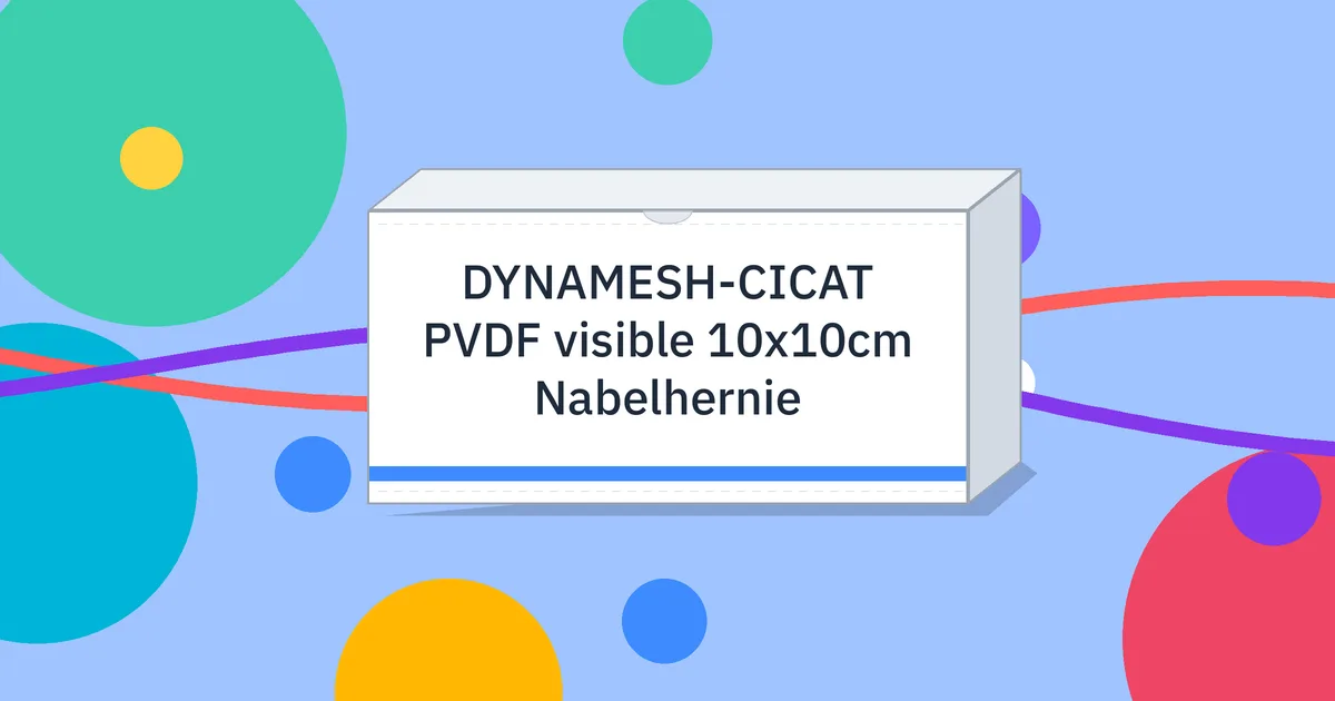 Symbolbild: Packung mit der Aufschrift DYNAMESH-CICAT PVDF visible 10x10cm Nabelhernie (PZN 19389489) – Verfügbarkeit und Bezug in Apotheken in Frankfurt am Main