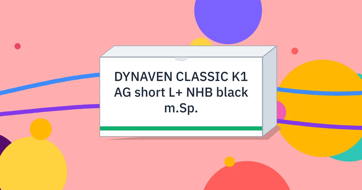 Symbolbild: Packung mit der Aufschrift DYNAVEN CLASSIC K1 AG short L+ NHB black m.Sp. (PZN 18415724) – Verfügbarkeit und Bezug in Apotheken in Frankfurt am Main
