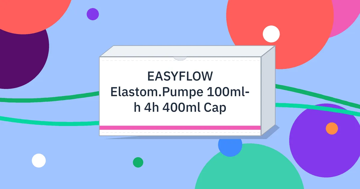 Symbolbild: Packung mit der Aufschrift EASYFLOW Elastom.Pumpe 100ml-h 4h 400ml Cap (PZN 19638774) – Verfügbarkeit und Bezug in Apotheken in Frankfurt am Main