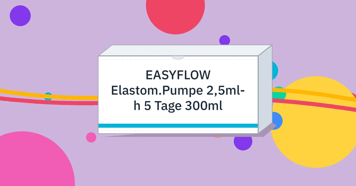 Symbolbild: Packung mit der Aufschrift EASYFLOW Elastom.Pumpe 2,5ml-h 5 Tage 300ml (PZN 19789065) – Verfügbarkeit und Bezug in Apotheken in Frankfurt am Main