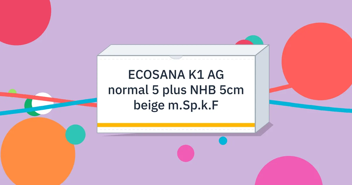 Symbolbild: Packung mit der Aufschrift ECOSANA K1 AG normal 5 plus NHB 5cm beige m.Sp.k.F (PZN 04729169) – Verfügbarkeit und Bezug in Apotheken in Frankfurt am Main