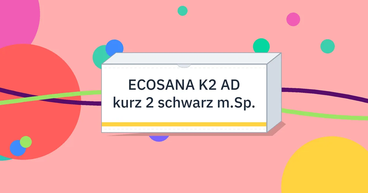 Symbolbild: Packung mit der Aufschrift ECOSANA K2 AD kurz 2 schwarz m.Sp. (PZN 01335056) – Verfügbarkeit und Bezug in Apotheken in Frankfurt am Main