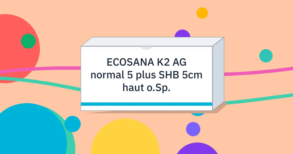 Symbolbild: Packung mit der Aufschrift ECOSANA K2 AG normal 5 plus SHB 5cm haut o.Sp. (PZN 01484483) – Verfügbarkeit und Bezug in Apotheken in Frankfurt am Main