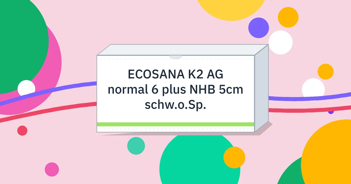 Symbolbild: Packung mit der Aufschrift ECOSANA K2 AG normal 6 plus NHB 5cm schw.o.Sp. (PZN 01488245) – Verfügbarkeit und Bezug in Apotheken in Frankfurt am Main