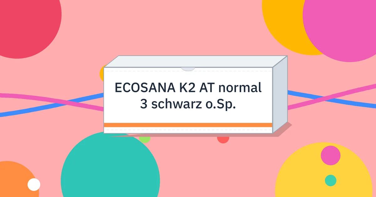 Symbolbild: Packung mit der Aufschrift ECOSANA K2 AT normal 3 schwarz o.Sp. (PZN 01555361) – Verfügbarkeit und Bezug in Apotheken in Frankfurt am Main