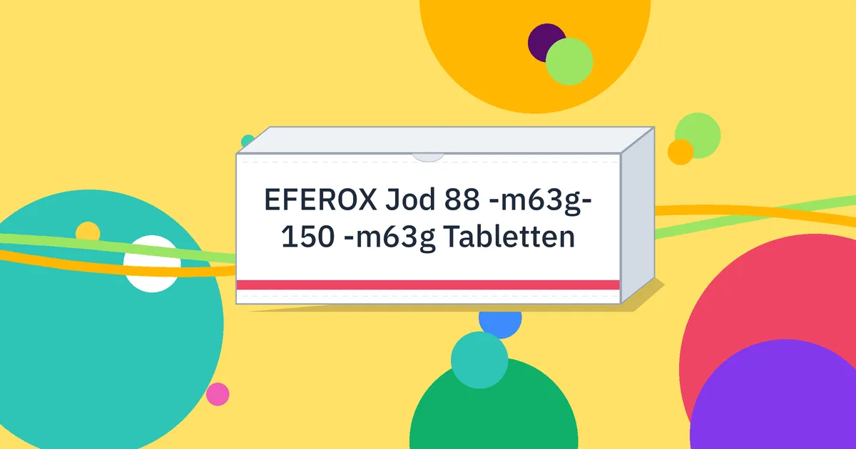 Symbolbild: Packung mit der Aufschrift EFEROX Jod 88 -m63g-150 -m63g Tabletten (PZN 07091402) – Verfügbarkeit und Bezug in Apotheken in Frankfurt am Main
