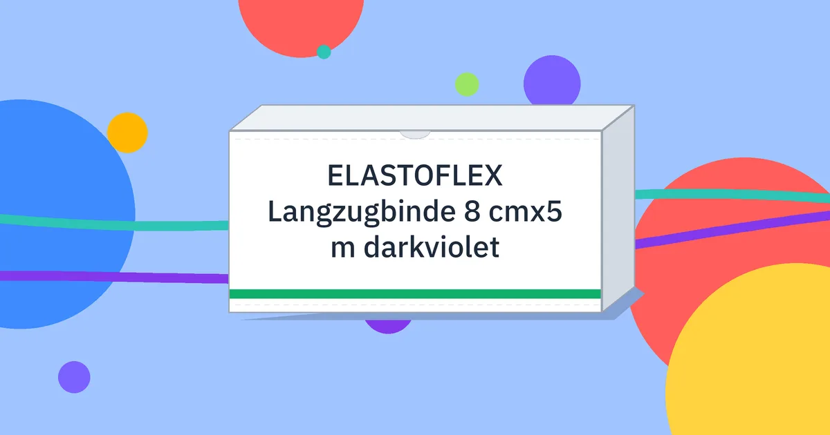 Symbolbild: Packung mit der Aufschrift ELASTOFLEX Langzugbinde 8 cmx5 m darkviolet (PZN 09484465) – Verfügbarkeit und Bezug in Apotheken in Frankfurt am Main