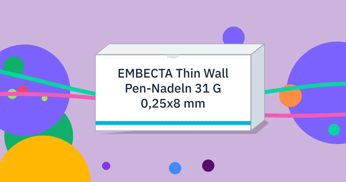 Symbolbild: Packung mit der Aufschrift EMBECTA Thin Wall Pen-Nadeln 31 G 0,25x8 mm (PZN 20612805) – Verfügbarkeit und Bezug in Apotheken in Frankfurt am Main