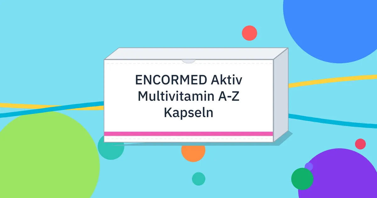 Symbolbild: Packung mit der Aufschrift ENCORMED Aktiv Multivitamin A-Z Kapseln (PZN 11858358) – Verfügbarkeit und Bezug in Apotheken in Frankfurt am Main