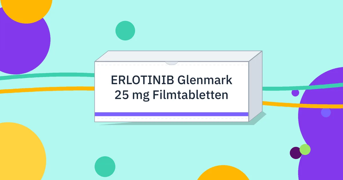 Symbolbild: Packung mit der Aufschrift ERLOTINIB Glenmark 25 mg Filmtabletten (PZN 15579951) – Verfügbarkeit und Bezug in Apotheken in Frankfurt am Main