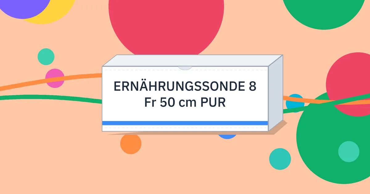 Symbolbild: Packung mit der Aufschrift ERNÄHRUNGSSONDE 8 Fr 50 cm PUR (PZN 00975061) – Verfügbarkeit und Bezug in Apotheken in Frankfurt am Main