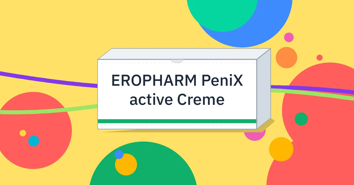 Symbolbild: Packung mit der Aufschrift EROPHARM PeniX active Creme (PZN 03551195) – Verfügbarkeit und Bezug in Apotheken in Frankfurt am Main