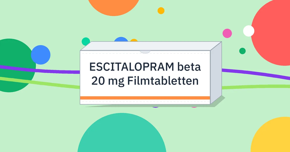 Symbolbild: Packung mit der Aufschrift ESCITALOPRAM beta 20 mg Filmtabletten (PZN 06681751) – Verfügbarkeit und Bezug in Apotheken in Frankfurt am Main