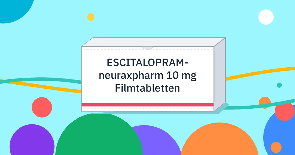 Symbolbild: Packung mit der Aufschrift ESCITALOPRAM-neuraxpharm 10 mg Filmtabletten (PZN 01147277) – Verfügbarkeit und Bezug in Apotheken in Frankfurt am Main