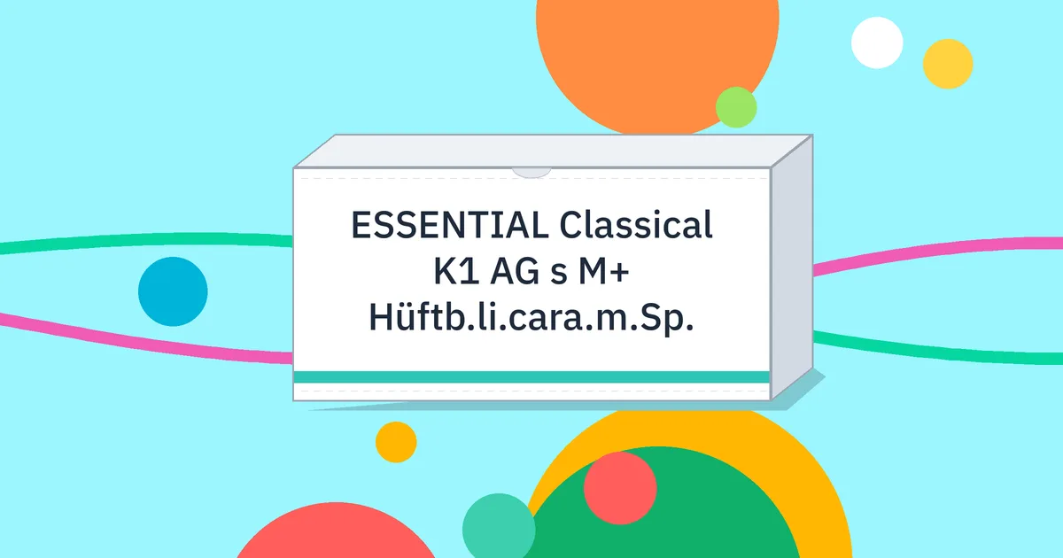 Symbolbild: Packung mit der Aufschrift ESSENTIAL Classical K1 AG s M+ Hüftb.li.cara.m.Sp. (PZN 17011605) – Verfügbarkeit und Bezug in Apotheken in Frankfurt am Main