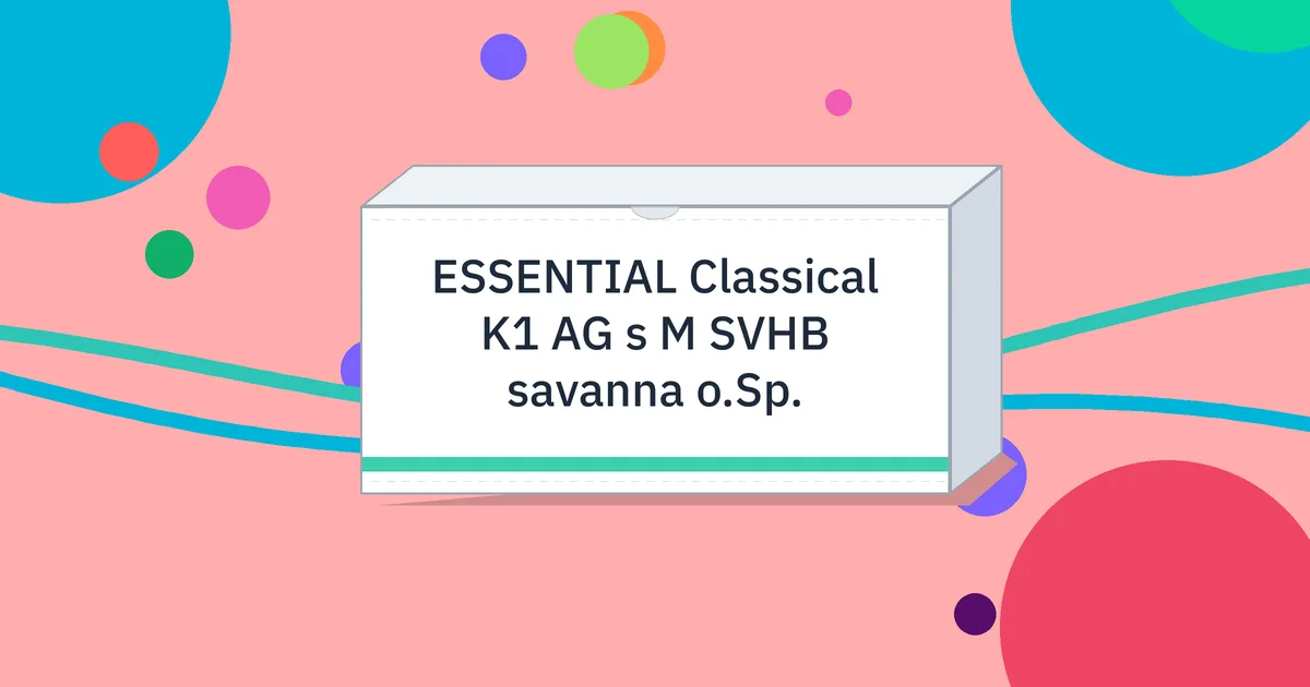 Symbolbild: Packung mit der Aufschrift ESSENTIAL Classical K1 AG s M SVHB savanna o.Sp. (PZN 18420369) – Verfügbarkeit und Bezug in Apotheken in Frankfurt am Main