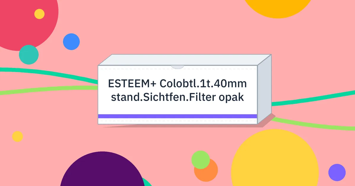 Symbolbild: Packung mit der Aufschrift ESTEEM+ Colobtl.1t.40mm stand.Sichtfen.Filter opak (PZN 13233088) – Verfügbarkeit und Bezug in Apotheken in Frankfurt am Main