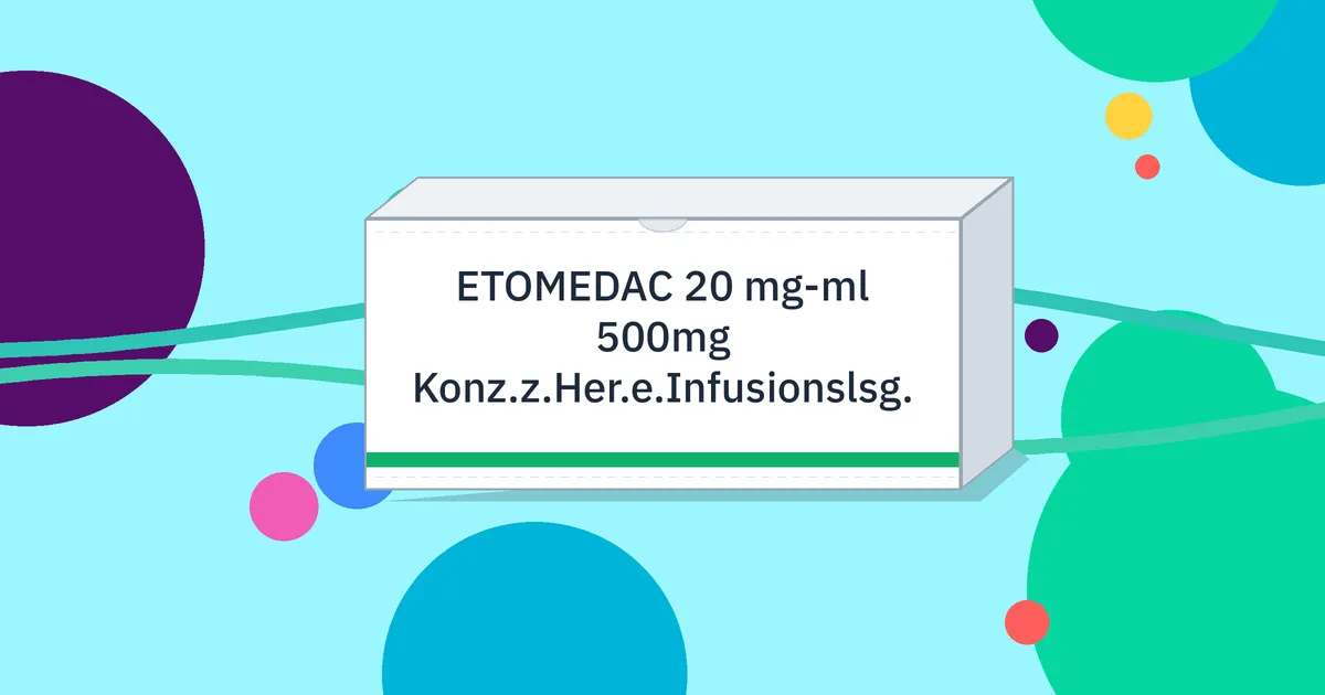 Symbolbild: Packung mit der Aufschrift ETOMEDAC 20 mg-ml 500mg Konz.z.Her.e.Infusionslsg. (PZN 01131365) – Verfügbarkeit und Bezug in Apotheken in Frankfurt am Main