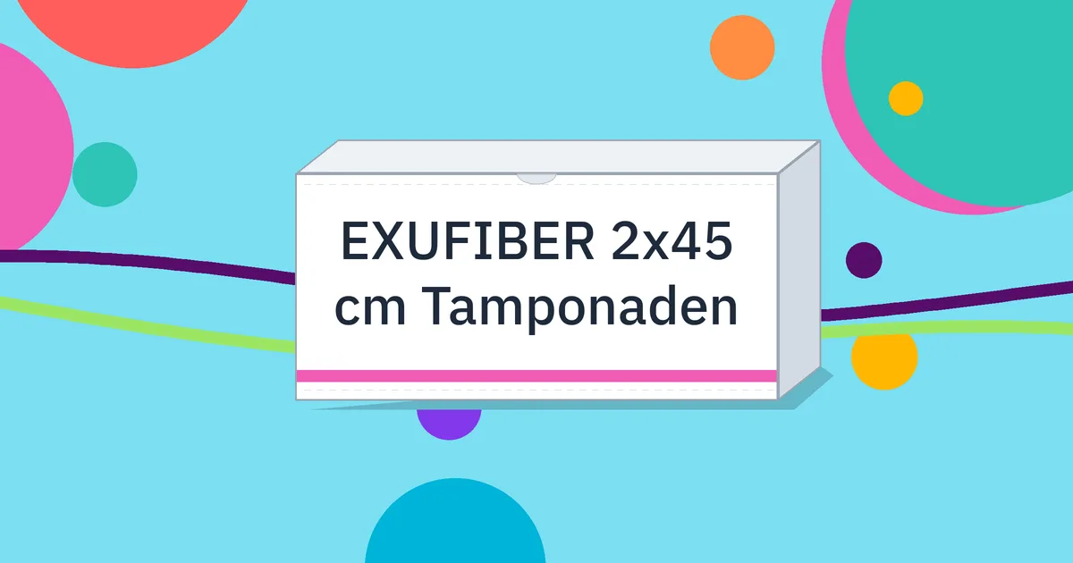 Symbolbild: Packung mit der Aufschrift EXUFIBER 2x45 cm Tamponaden (PZN 14021709) – Verfügbarkeit und Bezug in Apotheken in Frankfurt am Main