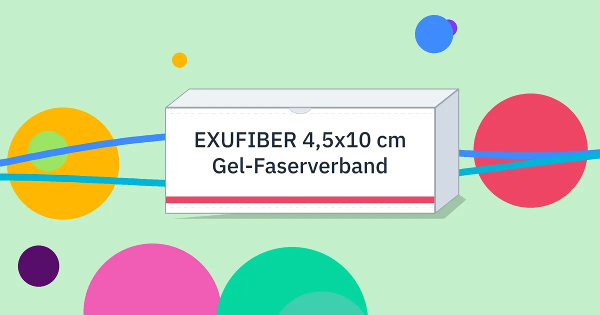Symbolbild: Packung mit der Aufschrift EXUFIBER 4,5x10 cm Gel-Faserverband (PZN 20120031) – Verfügbarkeit und Bezug in Apotheken in Frankfurt am Main