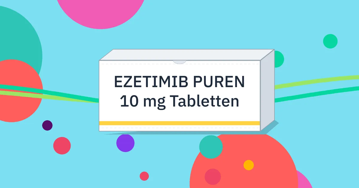 Symbolbild: Packung mit der Aufschrift EZETIMIB PUREN 10 mg Tabletten (PZN 13657687) – Verfügbarkeit und Bezug in Apotheken in Frankfurt am Main