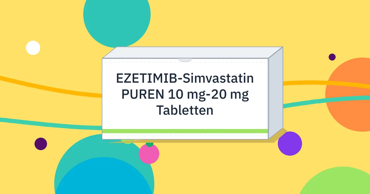 Symbolbild: Packung mit der Aufschrift EZETIMIB-Simvastatin PUREN 10 mg-20 mg Tabletten (PZN 15416456) – Verfügbarkeit und Bezug in Apotheken in Frankfurt am Main
