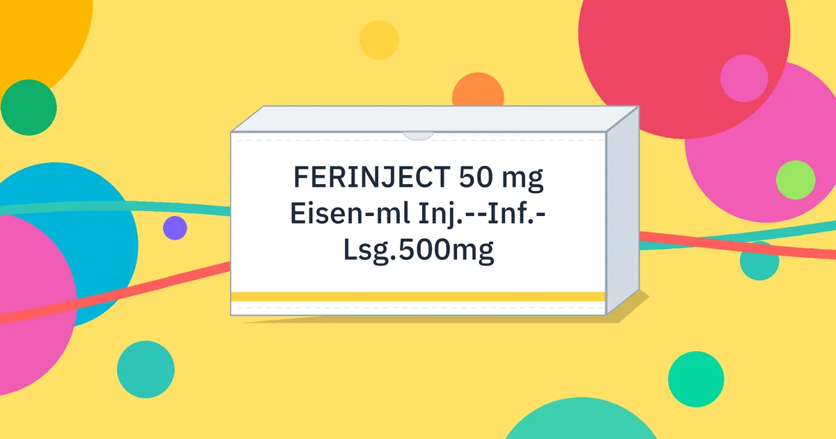 Symbolbild: Packung mit der Aufschrift FERINJECT 50 mg Eisen-ml Inj.--Inf.-Lsg.500mg (PZN 17375052) – Verfügbarkeit und Bezug in Apotheken in Frankfurt am Main