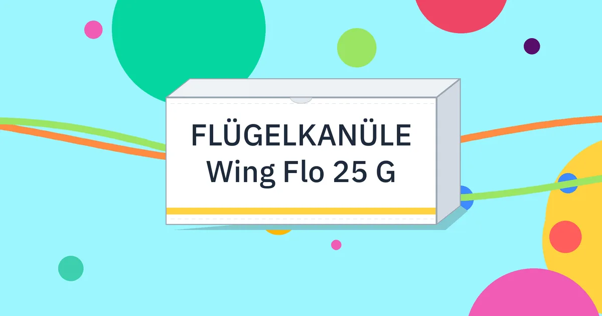 Symbolbild: Packung mit der Aufschrift FLÜGELKANÜLE Wing Flo 25 G (PZN 09891466) – Verfügbarkeit und Bezug in Apotheken in Frankfurt am Main