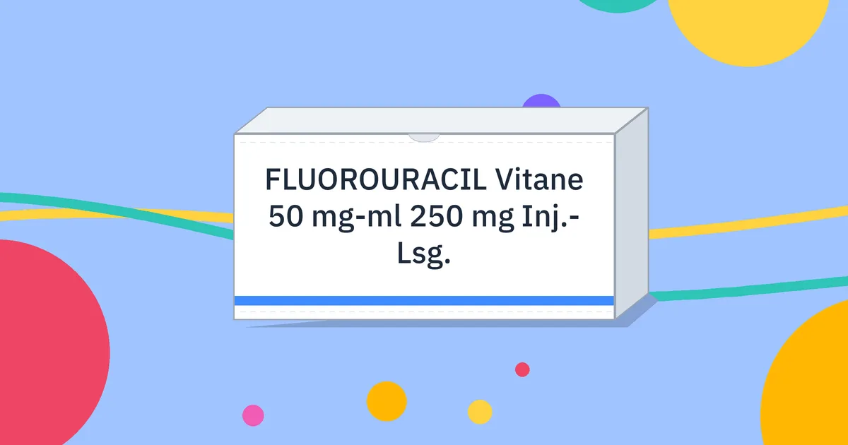 Symbolbild: Packung mit der Aufschrift FLUOROURACIL Vitane 50 mg-ml 250 mg Inj.-Lsg. (PZN 11289015) – Verfügbarkeit und Bezug in Apotheken in Frankfurt am Main