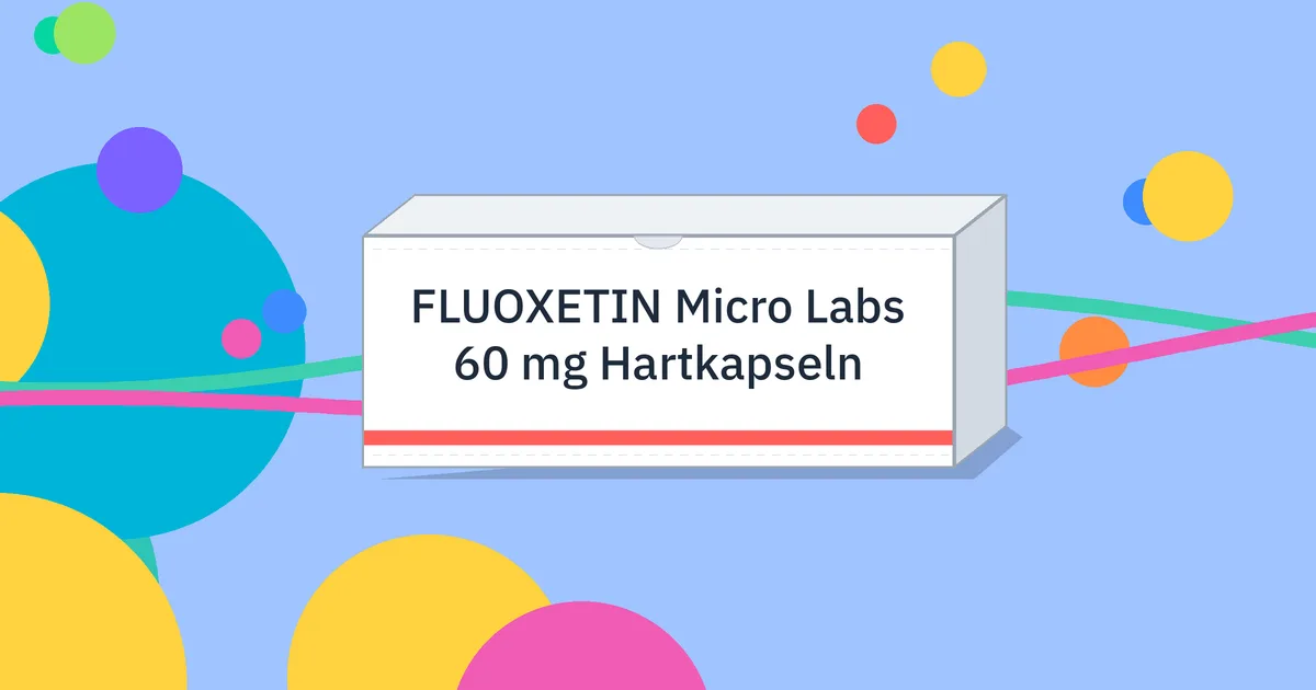 Symbolbild: Packung mit der Aufschrift FLUOXETIN Micro Labs 60 mg Hartkapseln (PZN 18354589) – Verfügbarkeit und Bezug in Apotheken in Frankfurt am Main