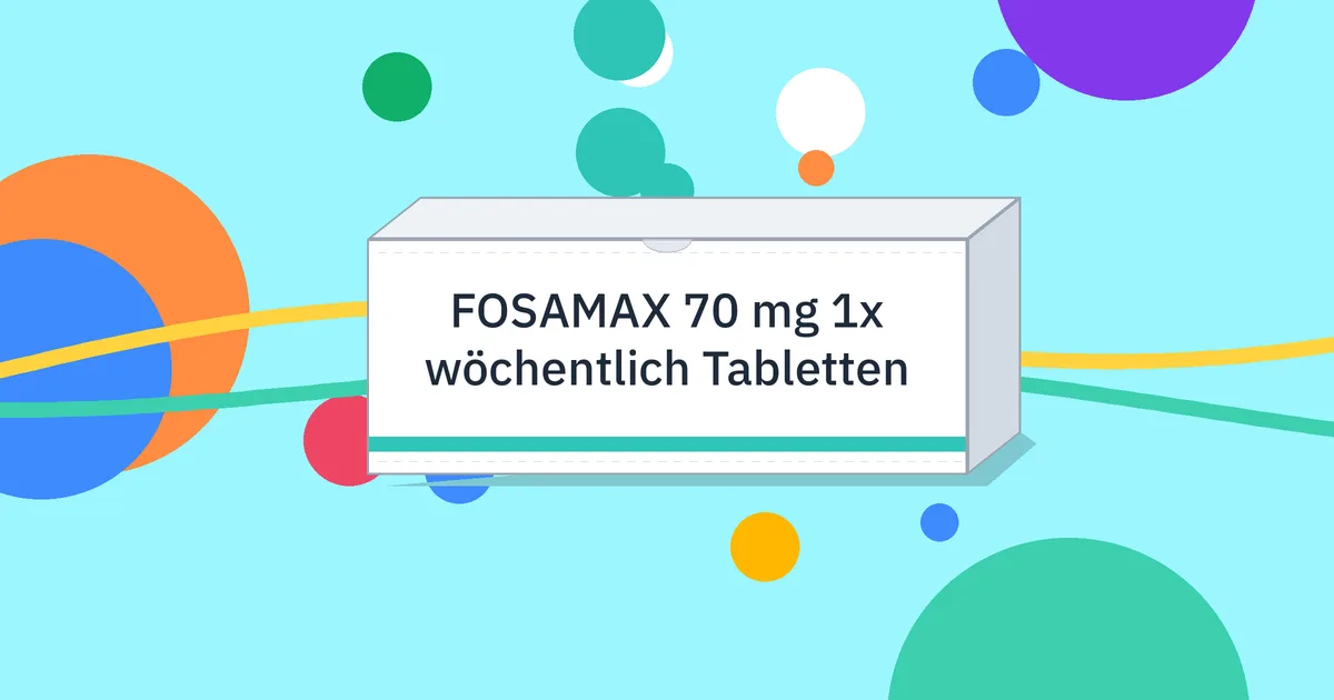 Symbolbild: Packung mit der Aufschrift FOSAMAX 70 mg 1x wöchentlich Tabletten (PZN 03221368) – Verfügbarkeit und Bezug in Apotheken in Frankfurt am Main