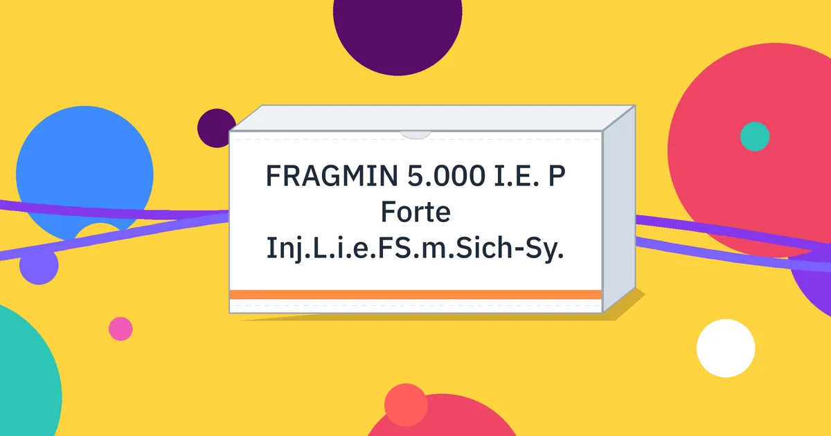 Symbolbild: Packung mit der Aufschrift FRAGMIN 5.000 I.E. P Forte Inj.L.i.e.FS.m.Sich-Sy. (PZN 09893620) – Verfügbarkeit und Bezug in Apotheken in Frankfurt am Main