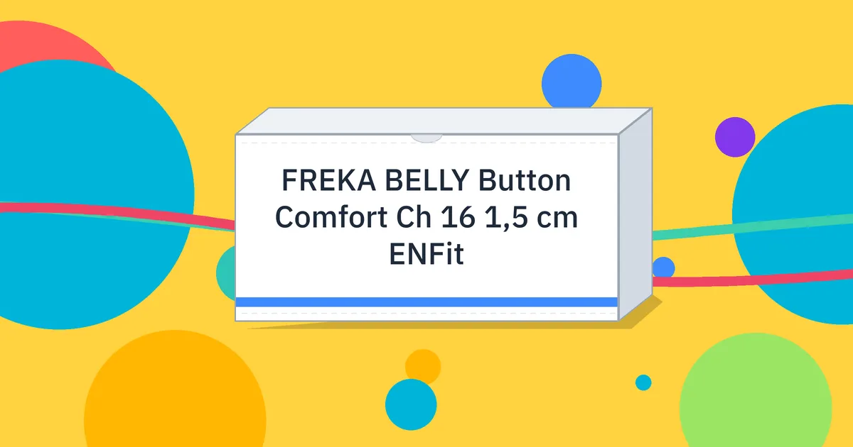 Symbolbild: Packung mit der Aufschrift FREKA BELLY Button Comfort Ch 16 1,5 cm ENFit (PZN 11486767) – Verfügbarkeit und Bezug in Apotheken in Frankfurt am Main