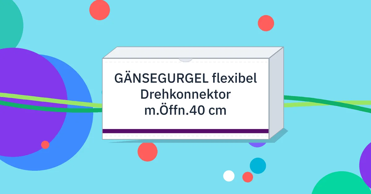 Symbolbild: Packung mit der Aufschrift GÄNSEGURGEL flexibel Drehkonnektor m.Öffn.40 cm (PZN 01404745) – Verfügbarkeit und Bezug in Apotheken in Frankfurt am Main