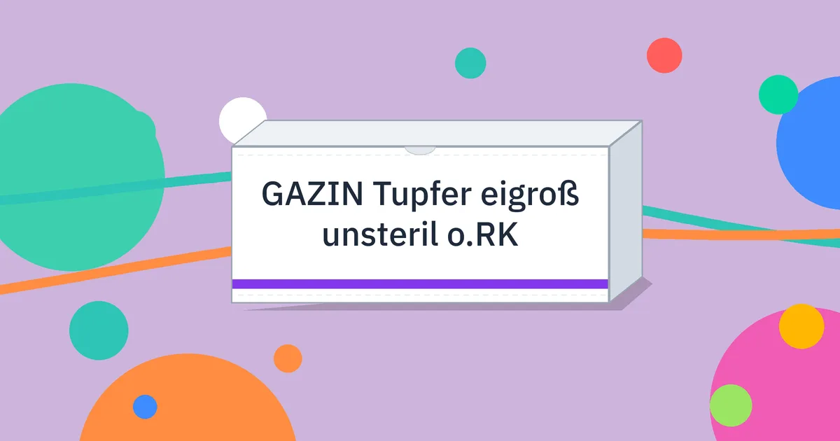 Symbolbild: Packung mit der Aufschrift GAZIN Tupfer eigroß unsteril o.RK (PZN 01369003) – Verfügbarkeit und Bezug in Apotheken in Frankfurt am Main
